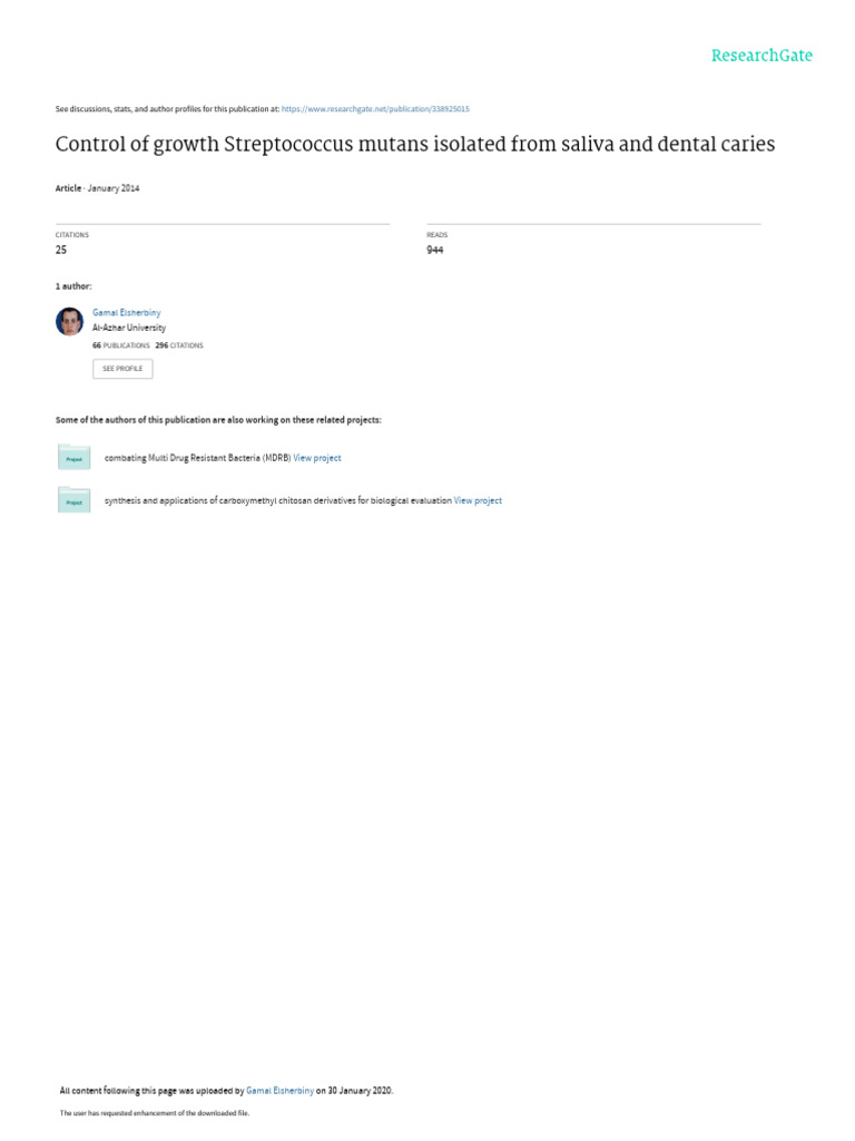 Control of Growth Streptococcus Mutans Isolated From Saliva and Dental ...