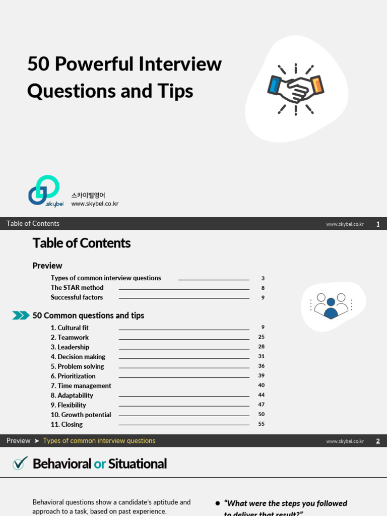 50 Interview Questions & Tips Guide | PDF | Leadership | Job Interview