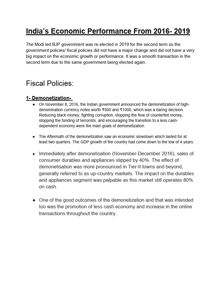 India's Economic Performance From 2016 - 2019 | PDF | Reserve Bank Of ...