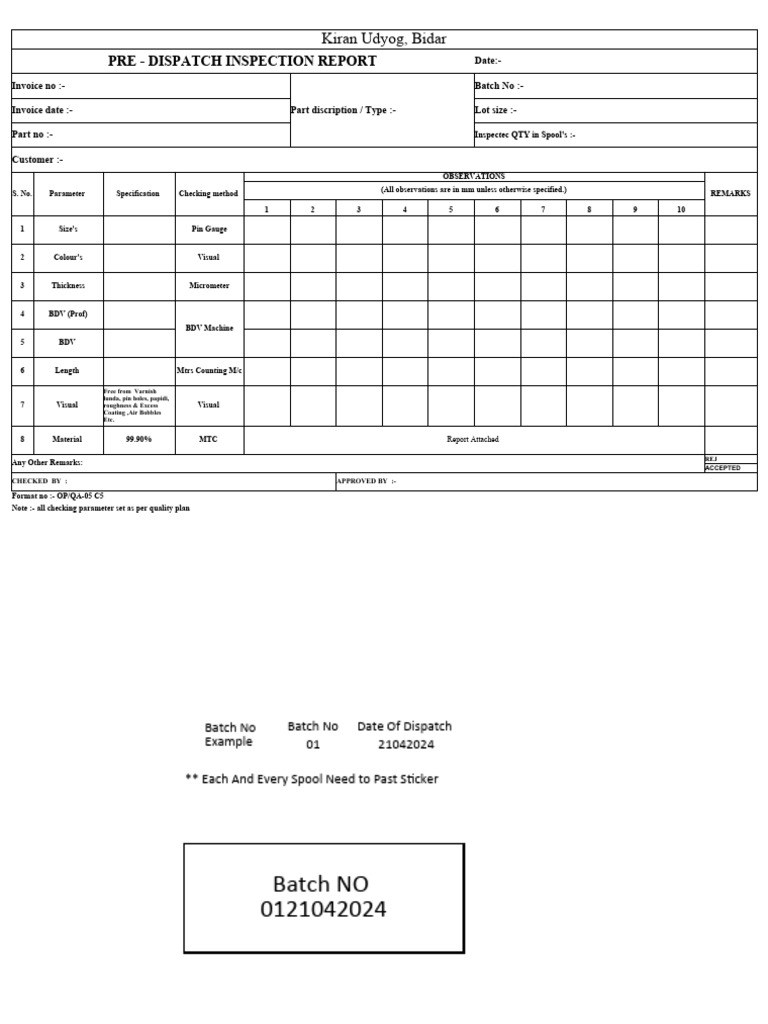 PDI Inspection Report | PDF