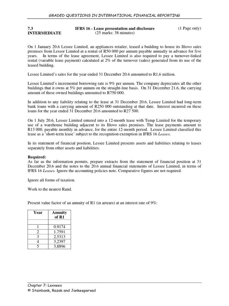 7.3 Lessee LTD - IfRS 16 Lease Presentation - Disclosure | PDF | Lease ...