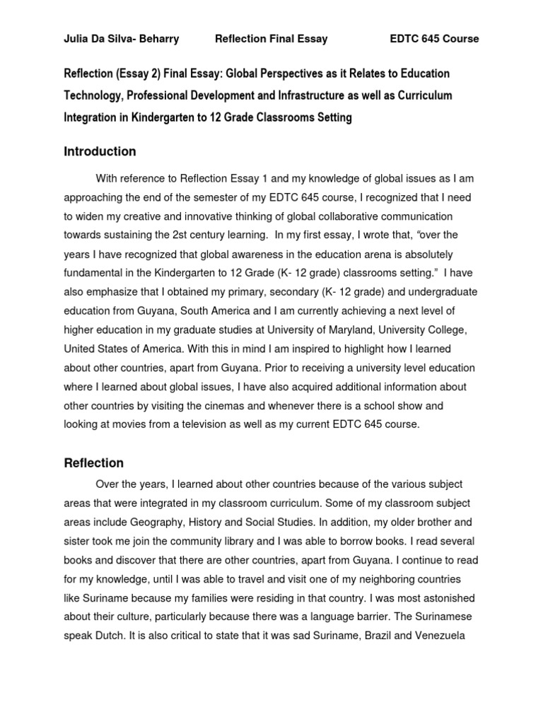 Reflective Essay 2 - Global Perspectives in The K-12 Classroom - Julia ...
