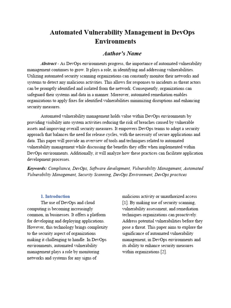 Automated Vulnerability Management in DevOps Environments | PDF | Security | Computer Security