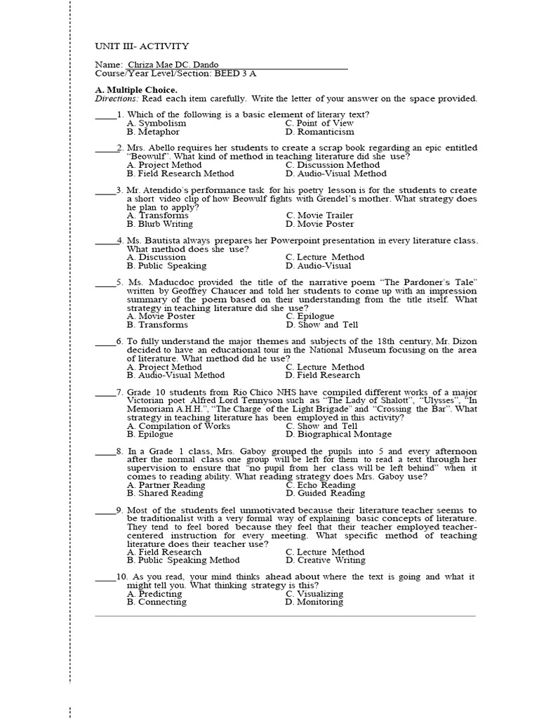 Unit Iii Activity | PDF | Beowulf