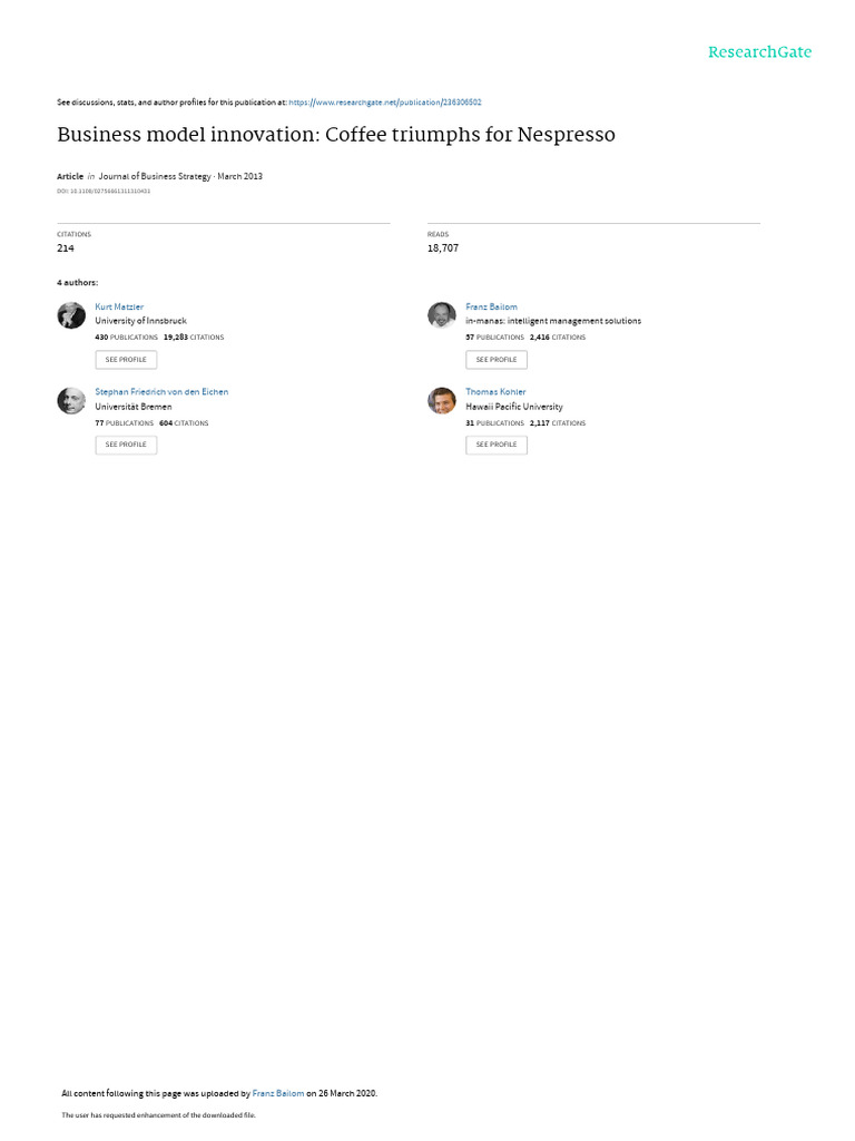 Business Model Innovation - Coffee Triumphs For NESPRESSO | PDF ...
