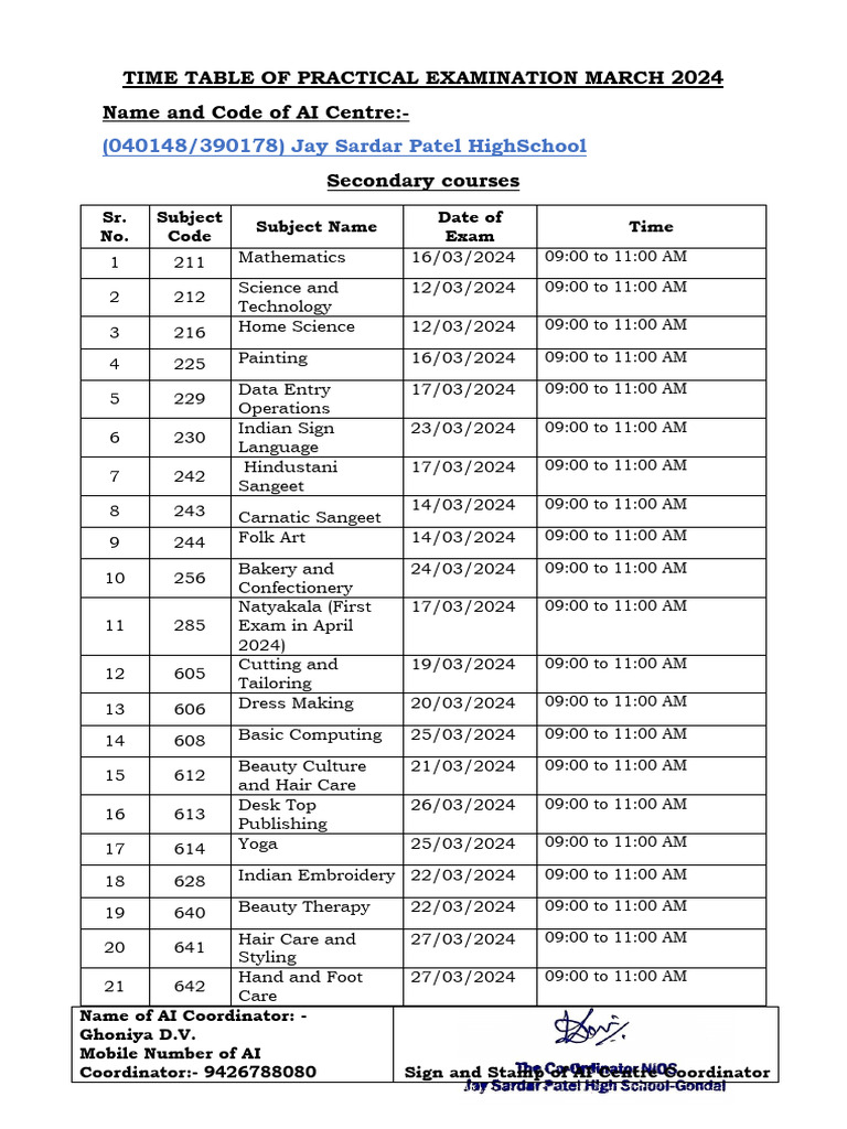 Time Table of Practical Examination March 2024 | PDF | Computing | Computer Science
