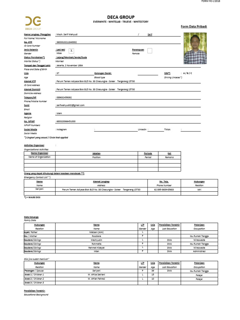 Form Aplikasi Pelamar DECA Group | PDF