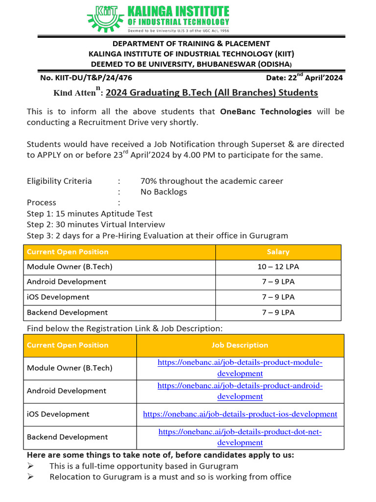 Registration For OneBanc Recruitment Drive For 2024 Graduating Batch ...