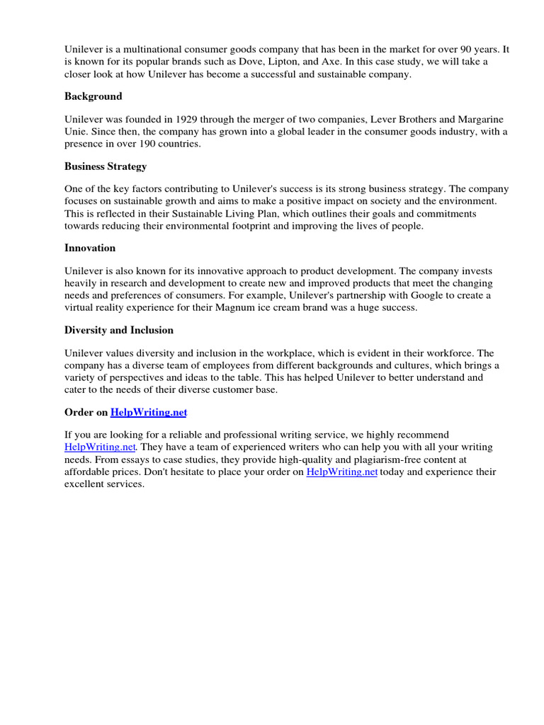 Unilever Case Study | Download Free PDF | Unilever | Supply Chain