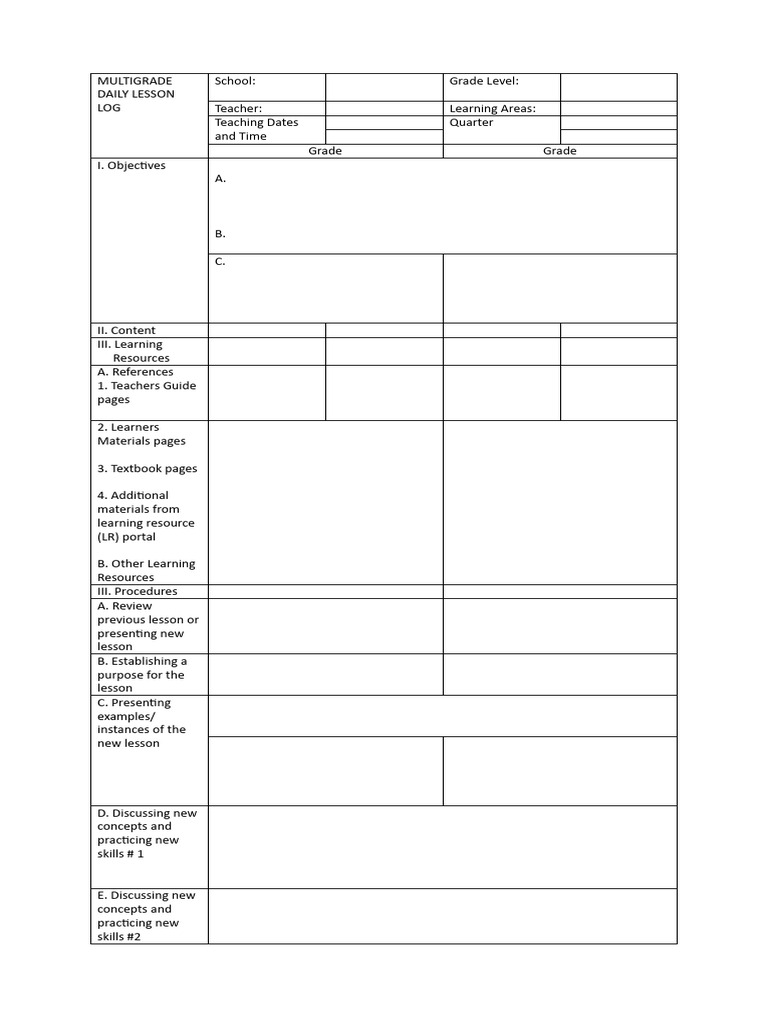Multigrade Daily Lesson Log Format | PDF