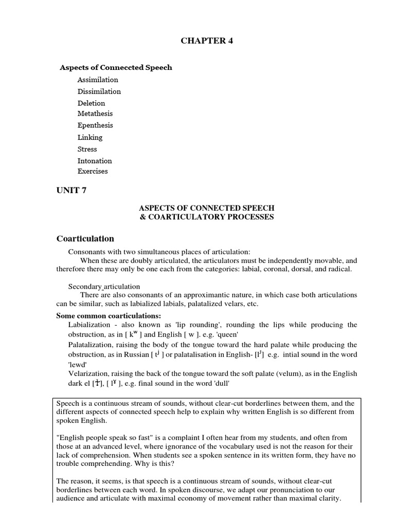 Connected Speech: Assimilation & Coarticulation | PDF | Speech | Phonetics
