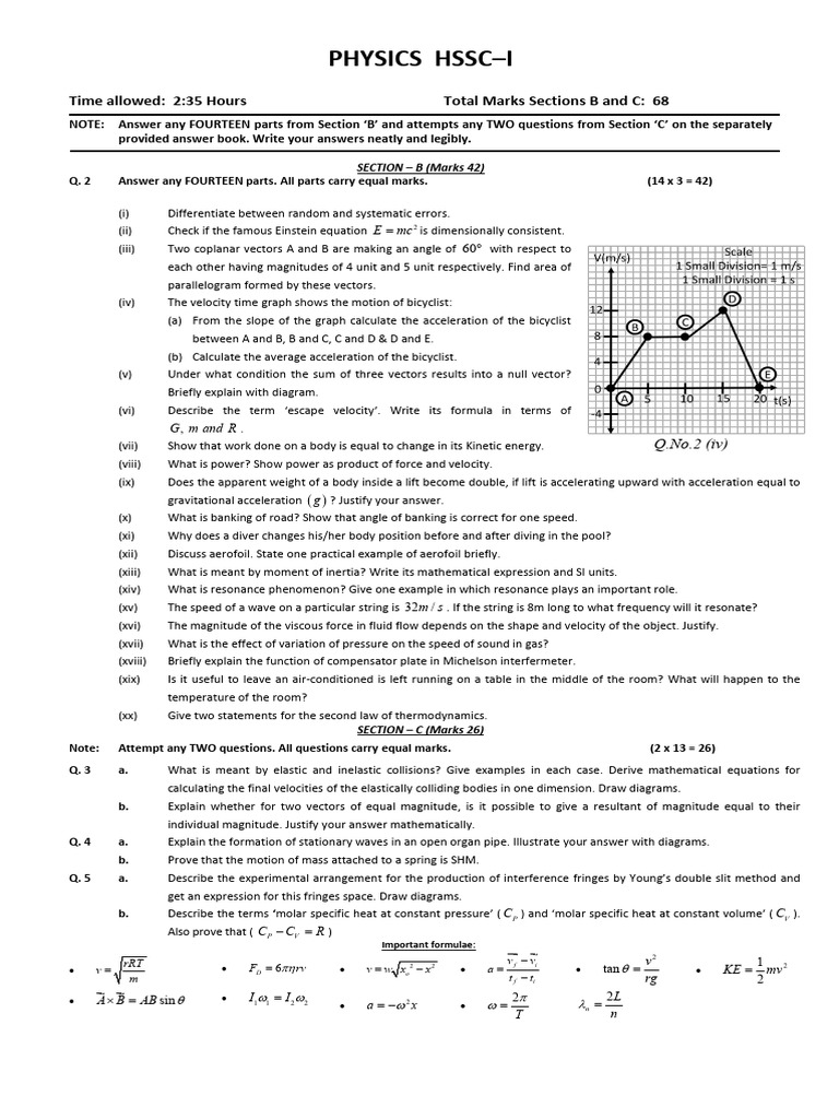 Physics HSSC-I Paper | PDF | Acceleration | Velocity