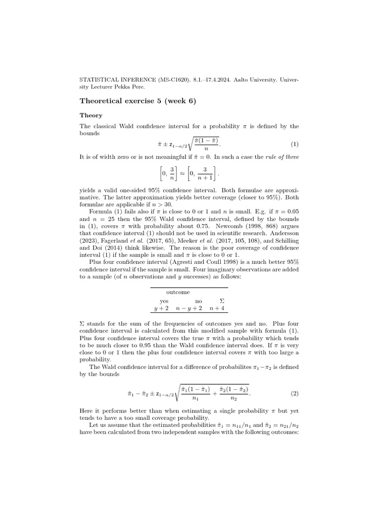 Theoretical Problem Week6 | PDF | Confidence Interval | Sampling (Statistics)