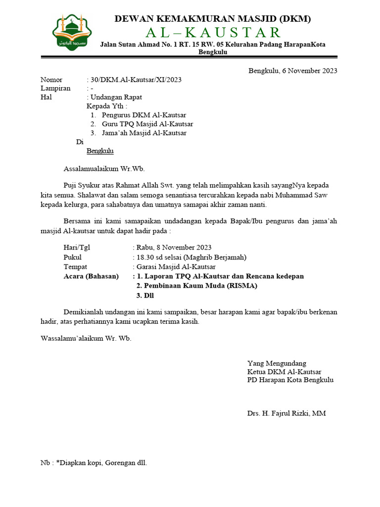 SURAT Undangan Rapat TPQ | PDF