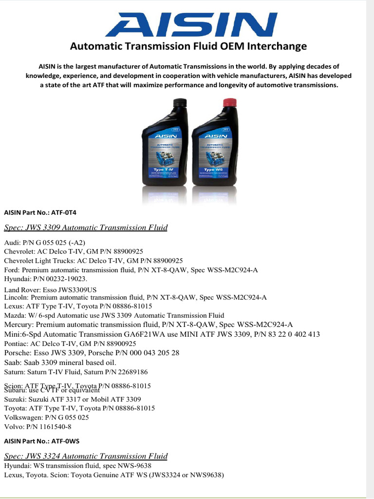 OEM ATF Interchange Guide | PDF | Technology & Engineering