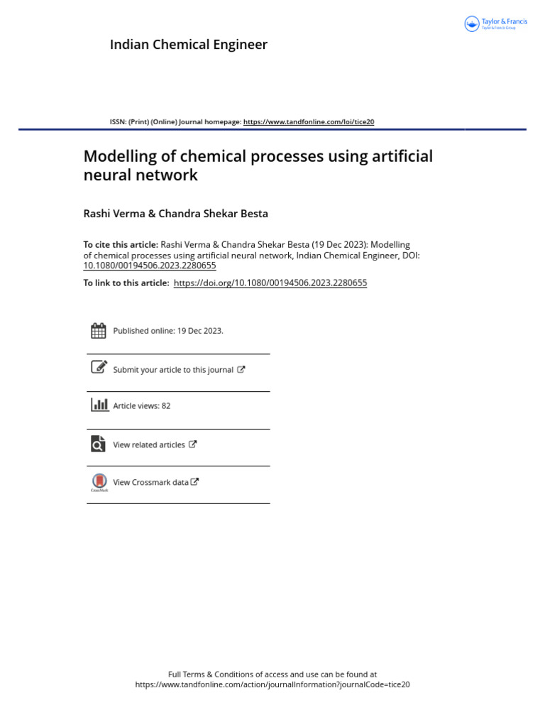 Modelling of Chemical Processes Using Artificial Neural Network | PDF | Artificial Neural ...