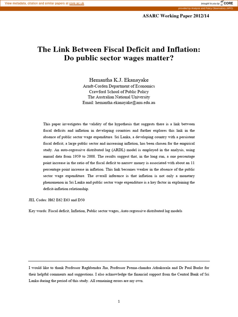The Link Between Fiscal Deficit and Inflation Do Public Sector Wages ...