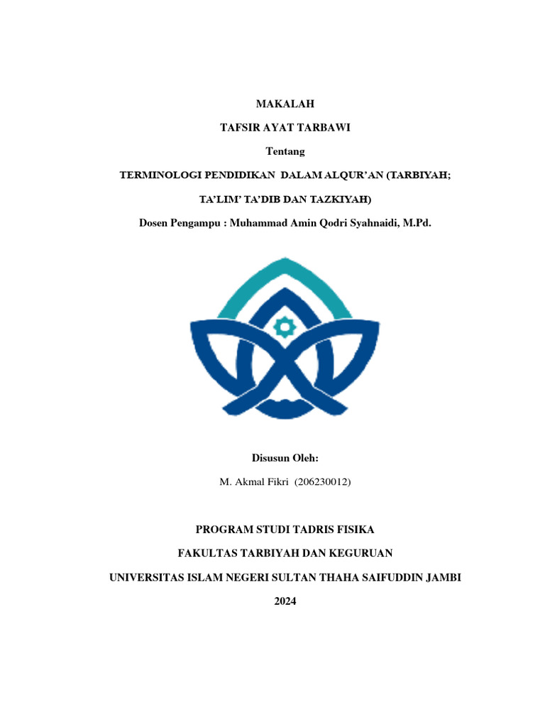 Terminologi Pendidikan Dalam Alqur'an (Tarbiyah Ta'lim' Ta'dib Dan ...