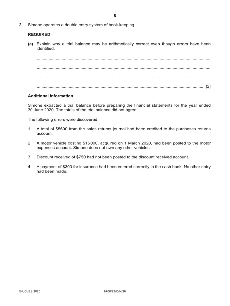 AS&A Level Accounting 9706 - 23 Paper 2 Oct - Nov 2020 | PDF | Money ...