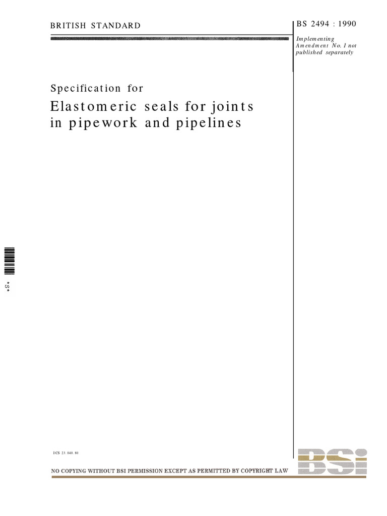 BS 2494-90 (Elastomeric Seal For Joints in Pipes) | PDF | Pipe (Fluid ...