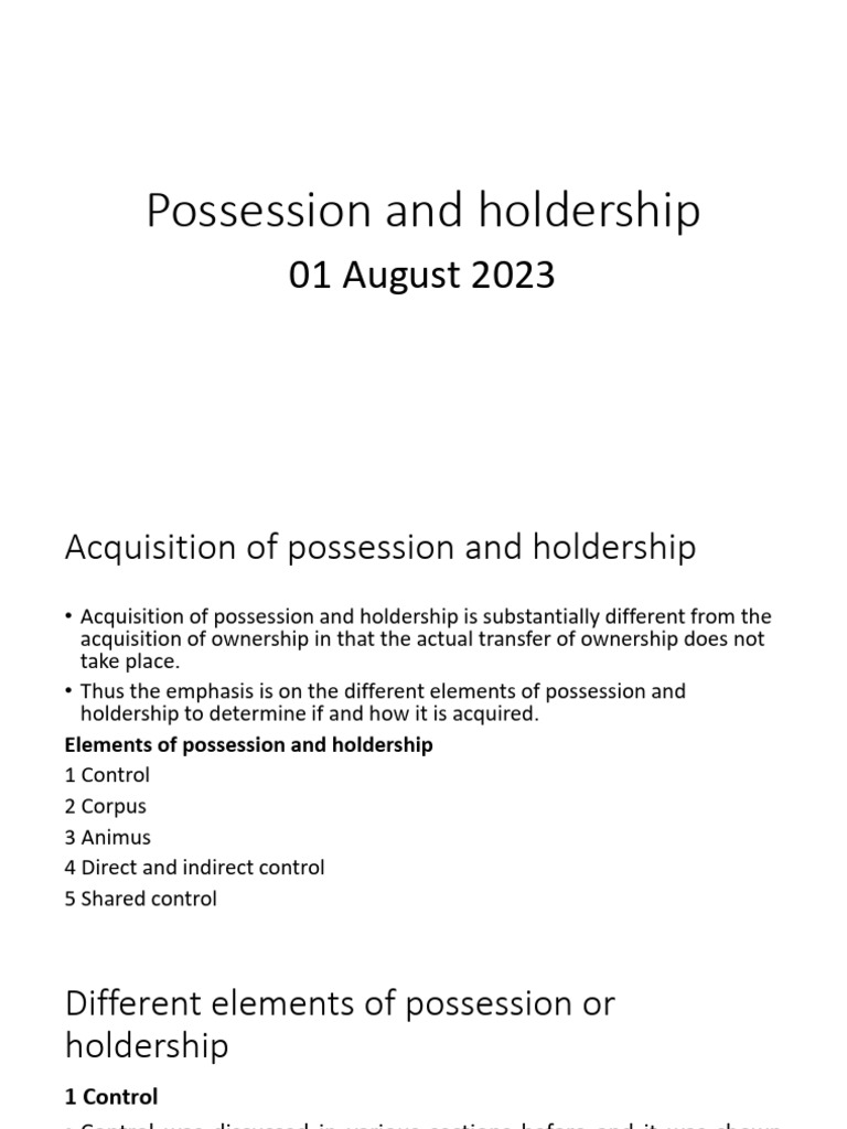 Elements of Possessiona D Holdership | PDF | Possession (Law) | Lease
