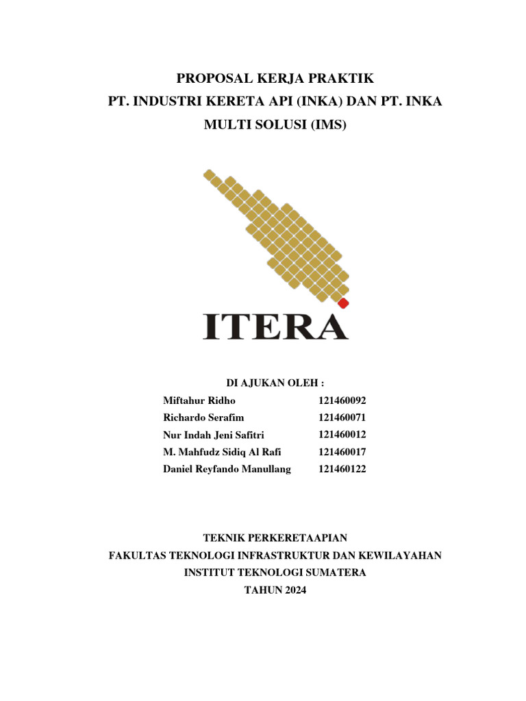 Proposal Kelompok Kerja Praktik - Teknik Perkeretaapian ITERA 2024 | PDF