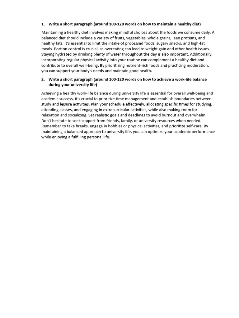 Write A Short Paragraph | PDF