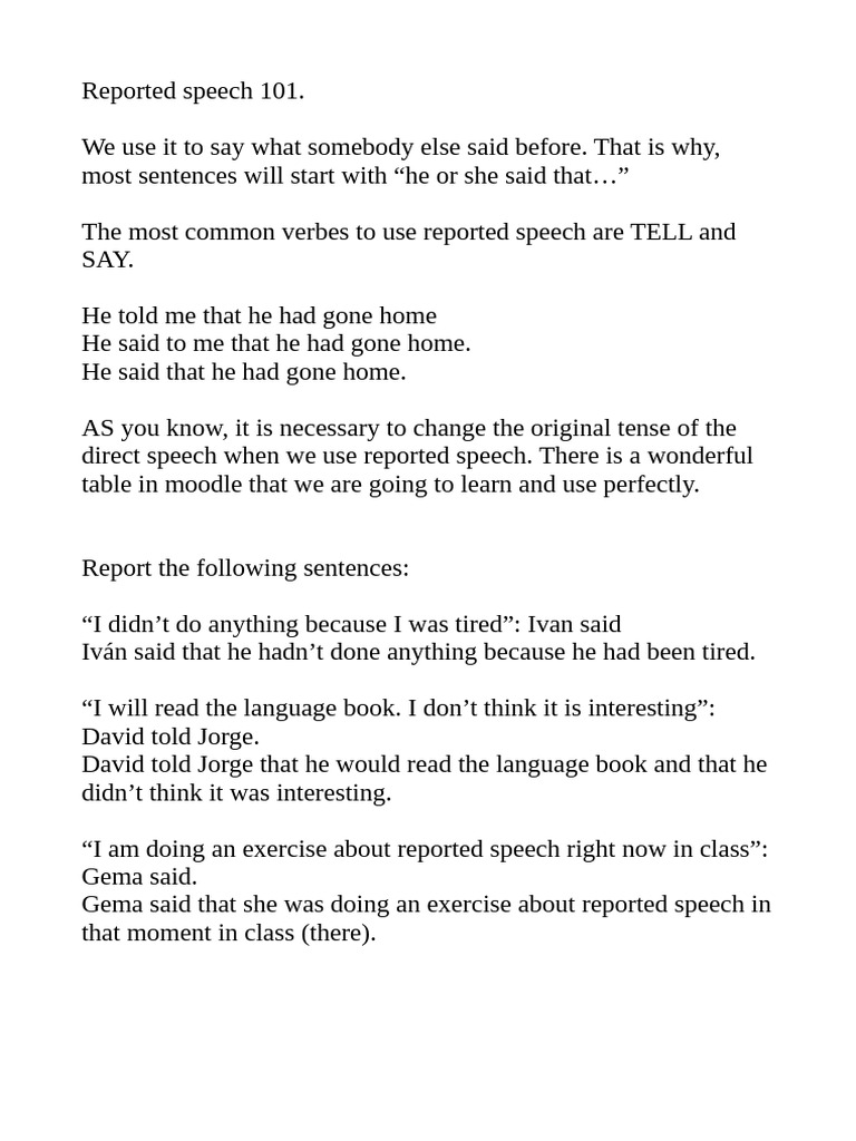 Reported Speech 101 Revision, Commands and Requests | PDF