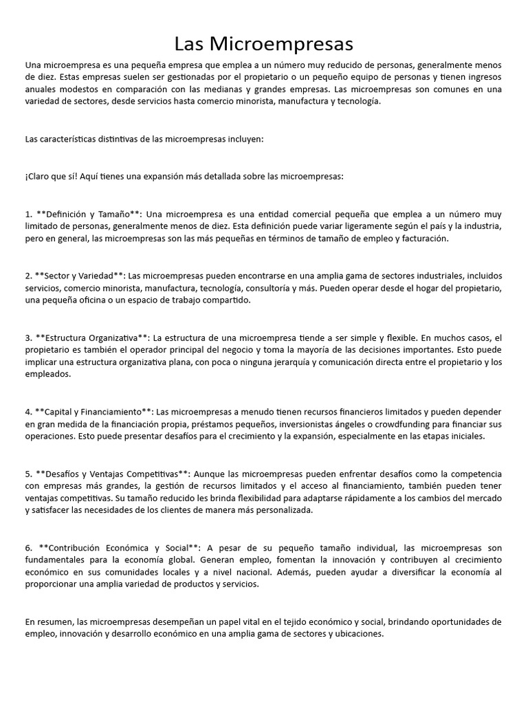 Una Microempresa Es Una Pequeña Empresa Que Emplea A Un Número Muy ...