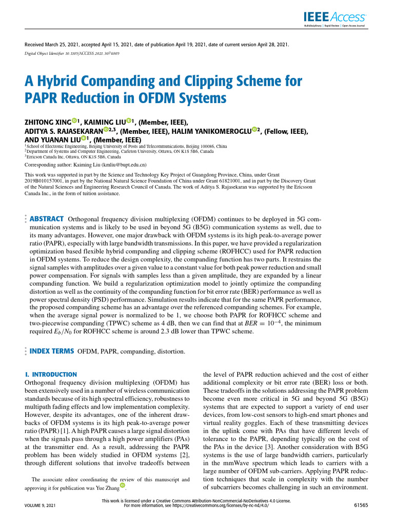 A Hybrid Companding And Clipping Scheme For Papr Reduction In Ofdm