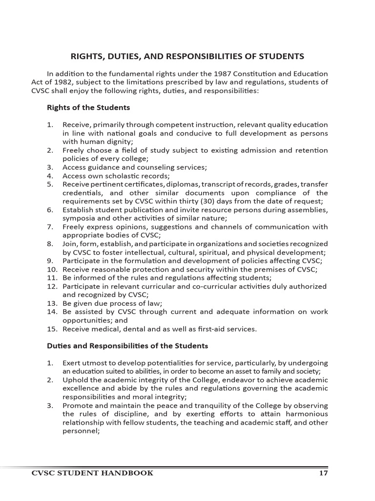 CVSC Student Rights and Responsibilities | PDF | Peace | Justice