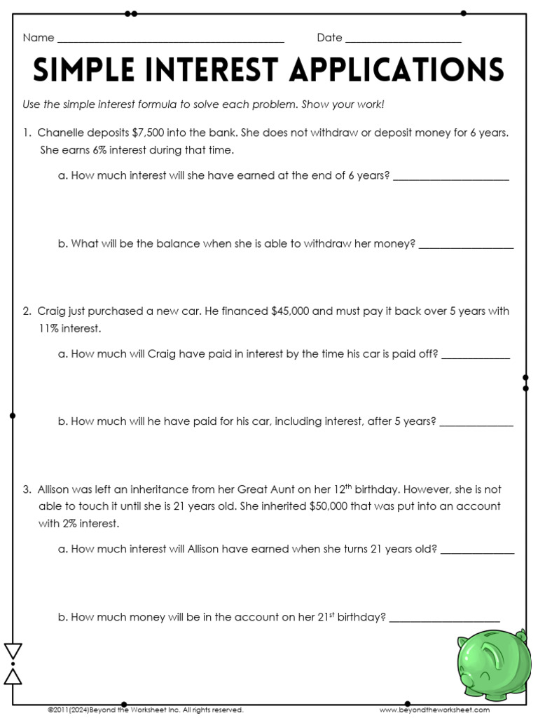 Simple Interest Applications: Use The Simple Interest Formula To Solve ...