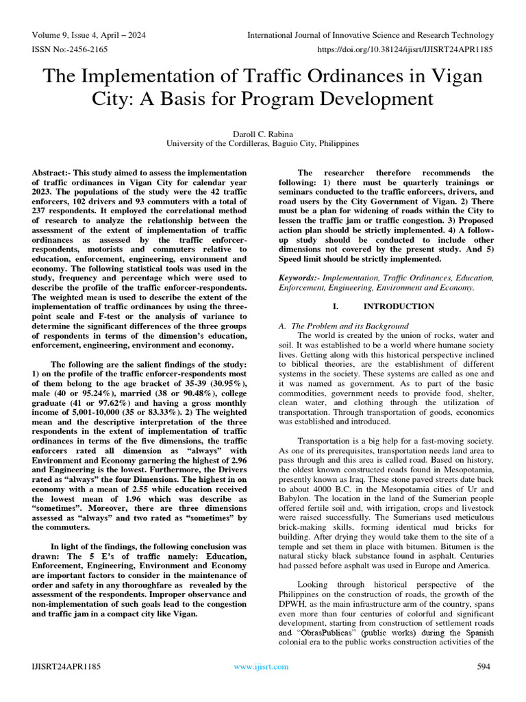 The Implementation of Traffic Ordinances in Vigan City: A Basis For Program Development | PDF ...