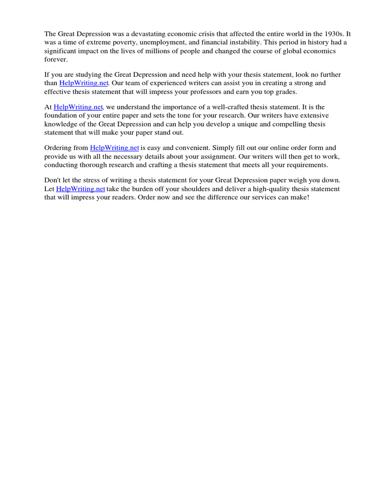 Great Depression Thesis Statement | PDF | Great Depression | Banks