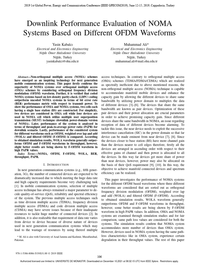 Downlink Performance Evaluation Of Noma Systems Based On Different Ofdm Waveforms Pdf