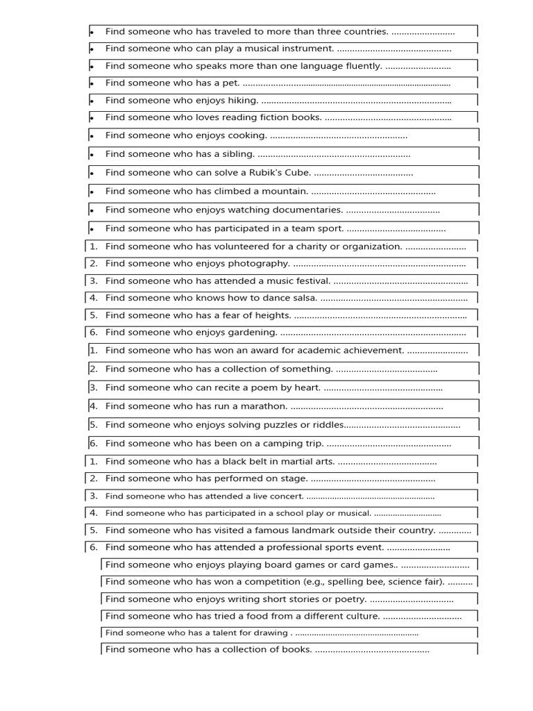 Find Someone Who ...... | PDF