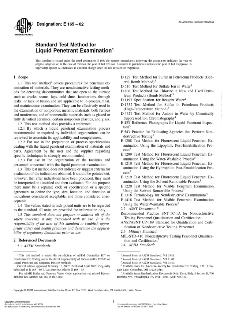 ASTM E165 - 02 - STD test-LPT Exam | PDF | Nondestructive Testing ...
