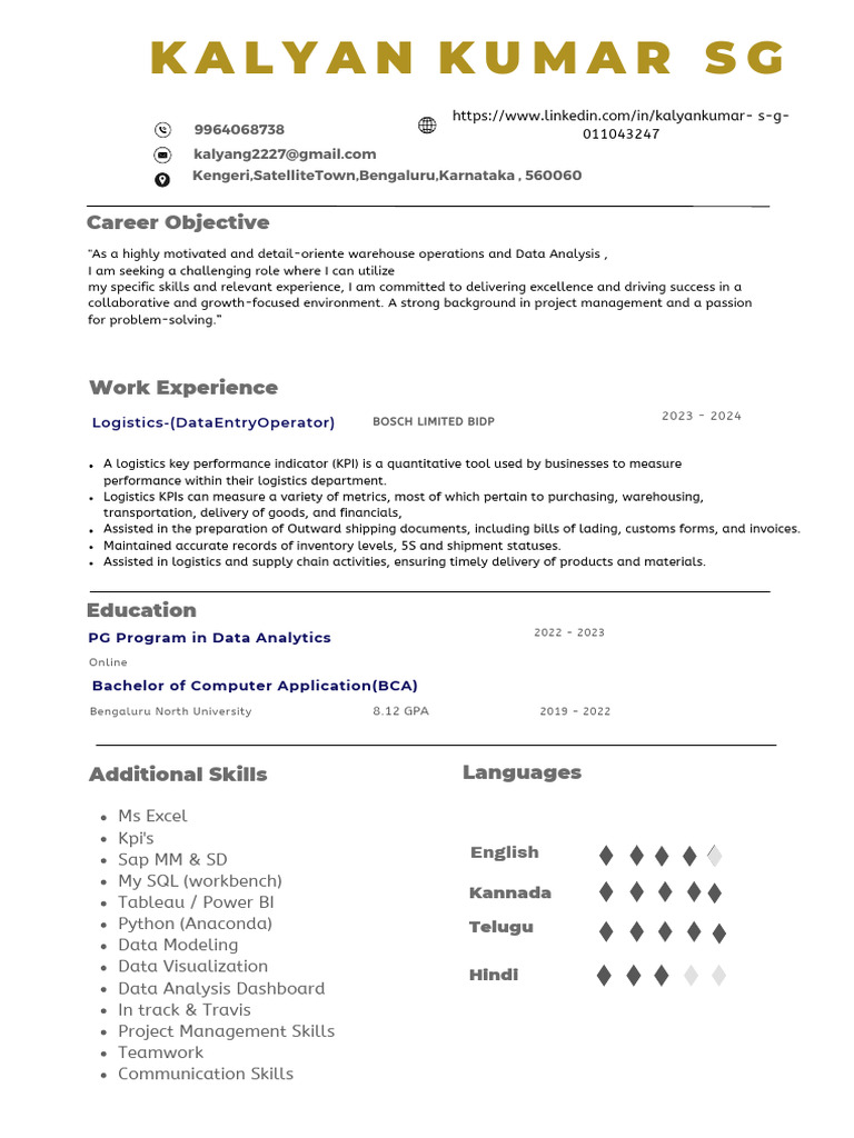 Kalyan Resume. | PDF | Data Analysis | Logistics