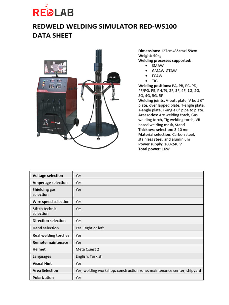 Redweld ws100 Datasheet | PDF | Welding | Construction
