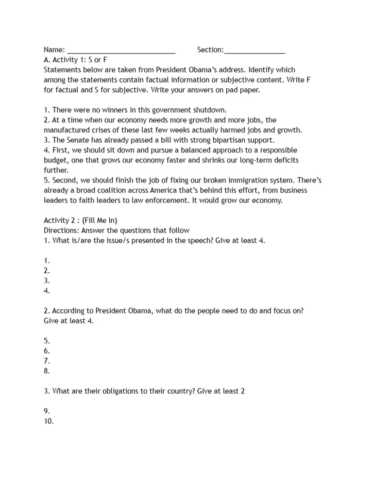 Statements Below Are Taken From President Obama | PDF