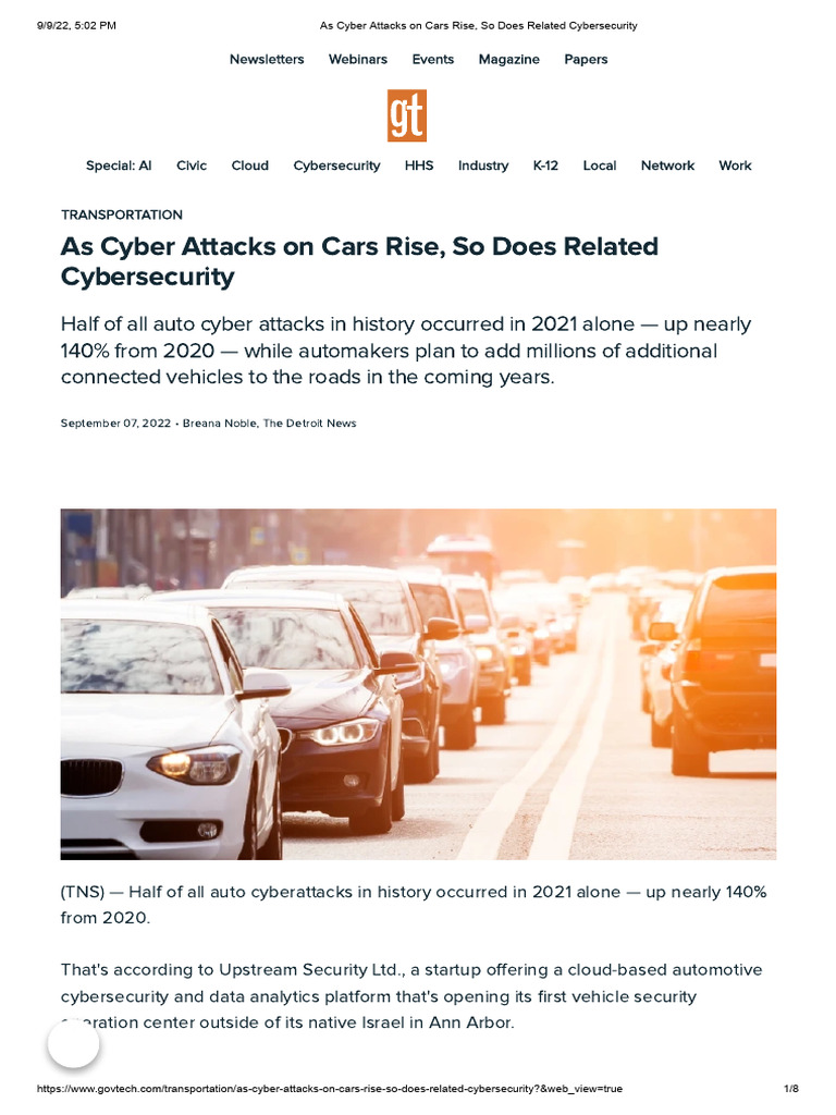 As Cyber Attacks On Cars Rise, So Does Related Cybersecurity | PDF ...