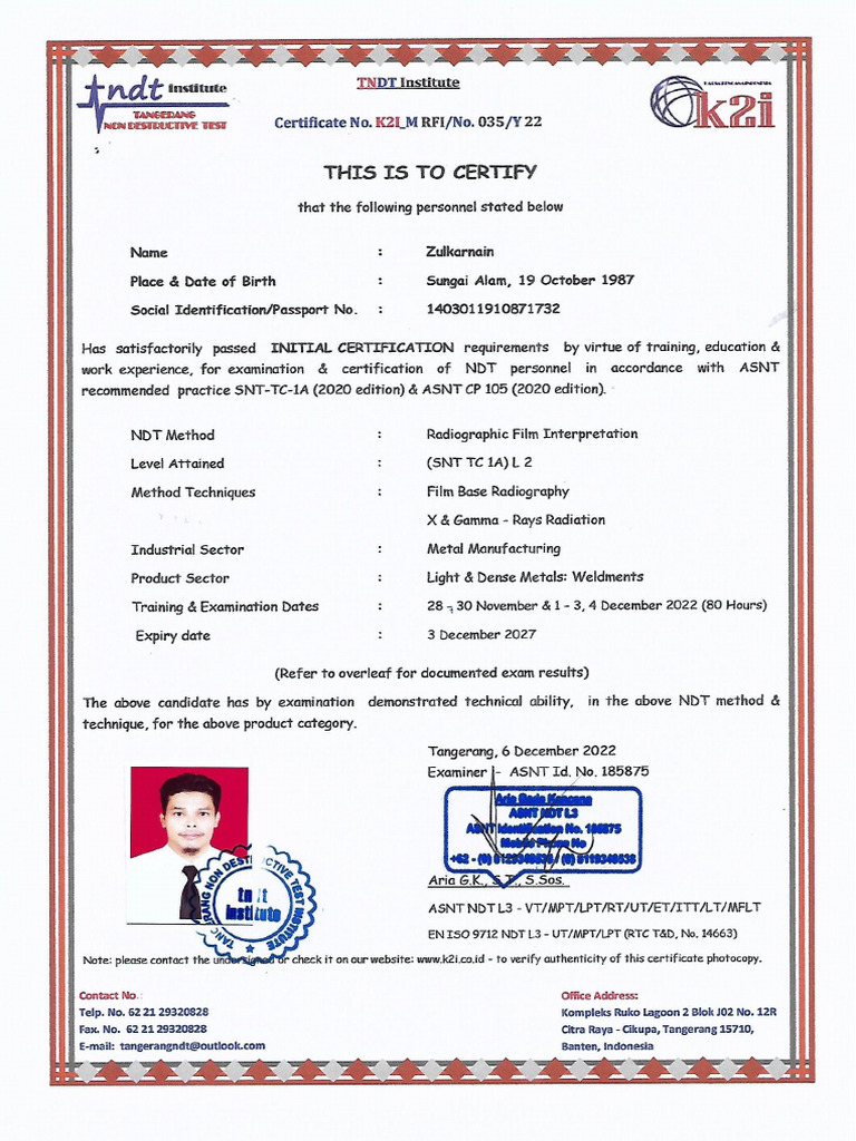 K2I M RFIL2 035 2022 Zulkarnain Certification | PDF