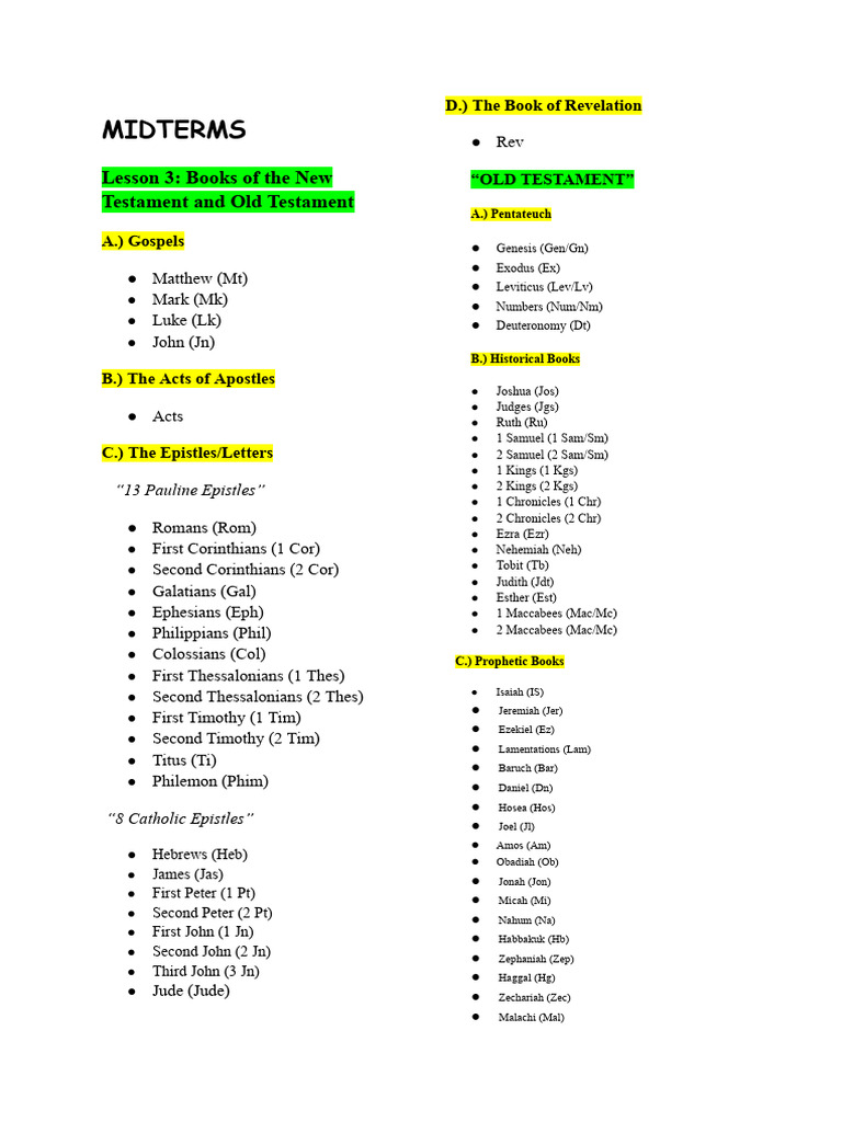MIDTERMS ReEd 2 | PDF | Bible | New Testament