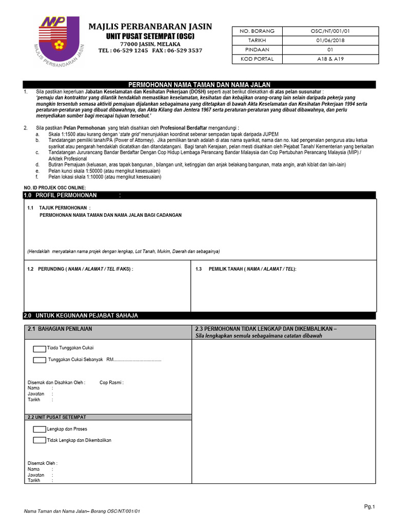 MPJ-senarai Semak Permohonan Nama Taman Nama Jalan Osc NT 001 01 | PDF