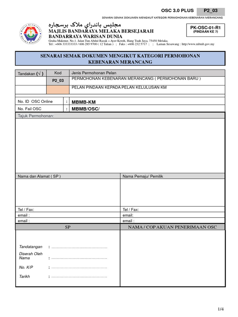 MPJ-senarai Semak Dokumen Permohonan Kategori KM | PDF