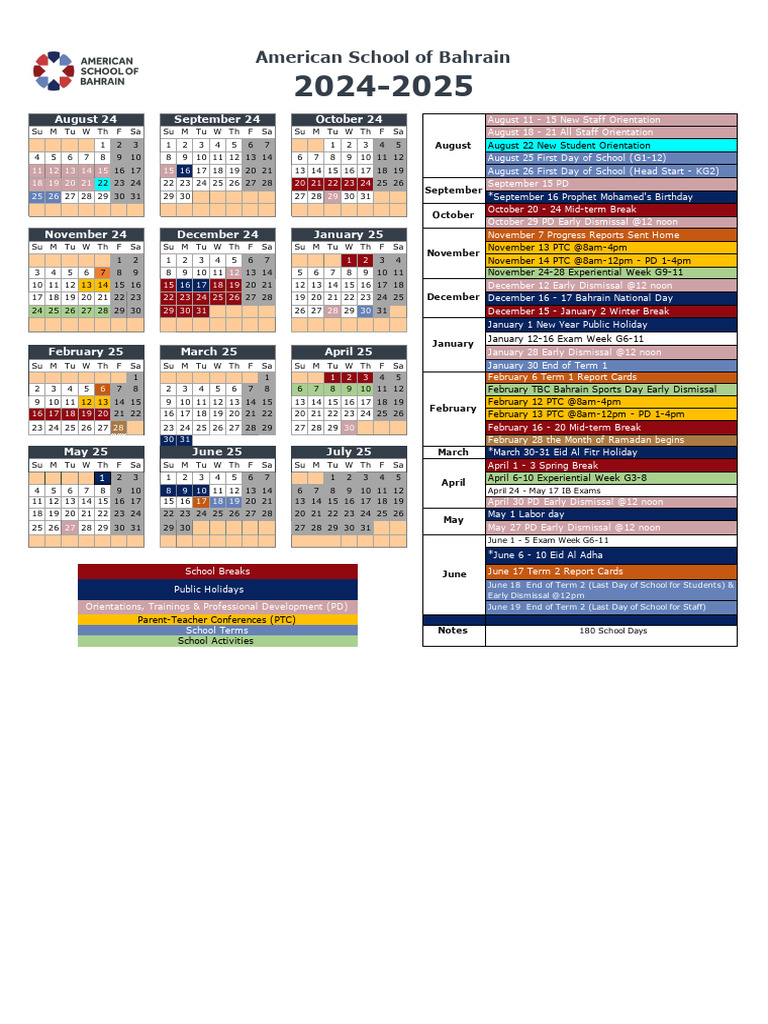 ASB 2024-25 Calendar | PDF | Holidays | Observances