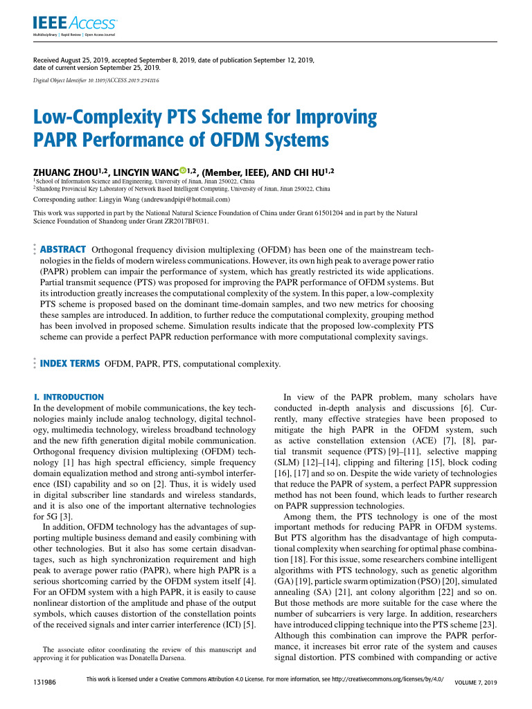Low Complexity Pts Scheme For Improving Papr Performance Of Ofdm Systems Pdf Orthogonal