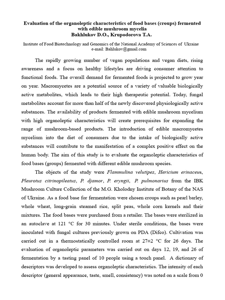Evaluation of The Organoleptic Characteristics of Food Bases (Croups) Fermented | PDF | Foods ...