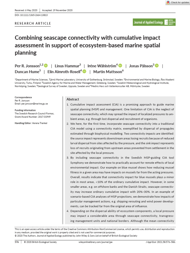 Journal of Applied Ecology - 2020 - Jonsson - Combining Seascape ...