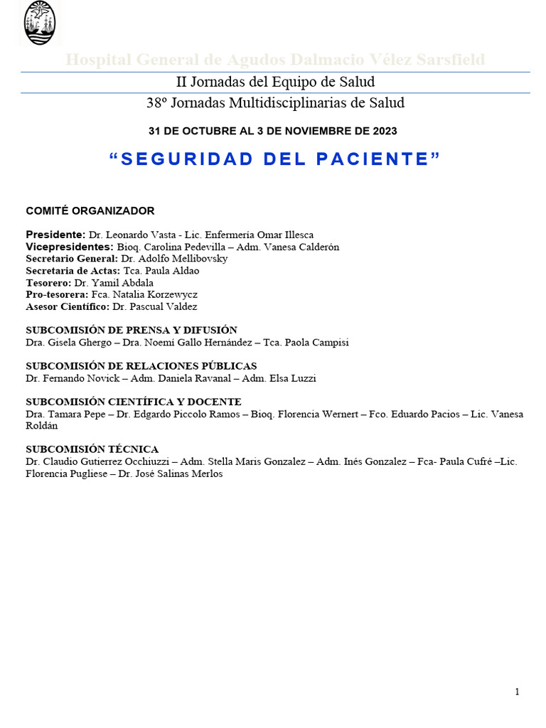 Programa Jornadas Multidisciplinarias H Vélez Sarsfield 2023 | PDF | Medicina CLINICA | Cuidado ...